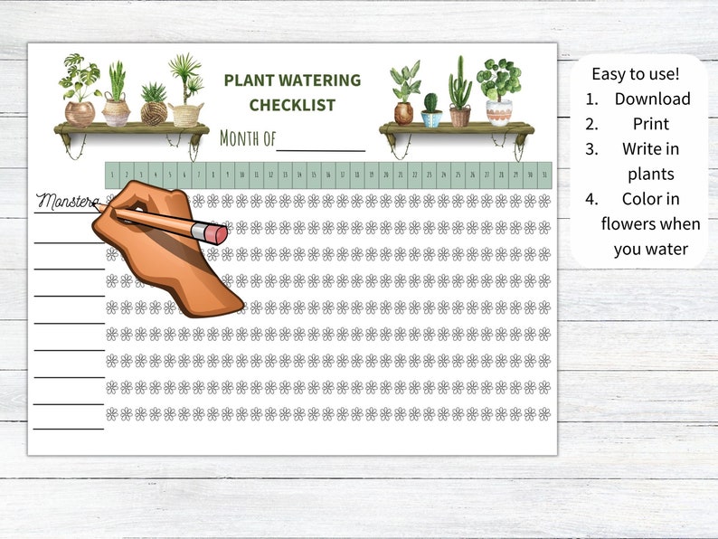Plant Watering Schedule Printable, Houseplant Care Sheet, Monthly Plant ...