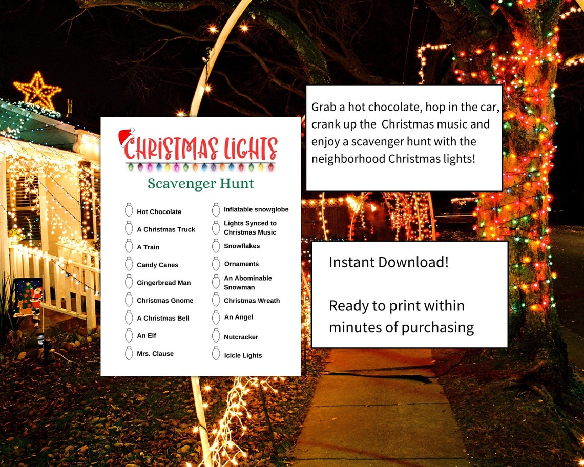Christmas Lights Scavenger Hunt Printable, Christmas Scavenger Hunt ...
