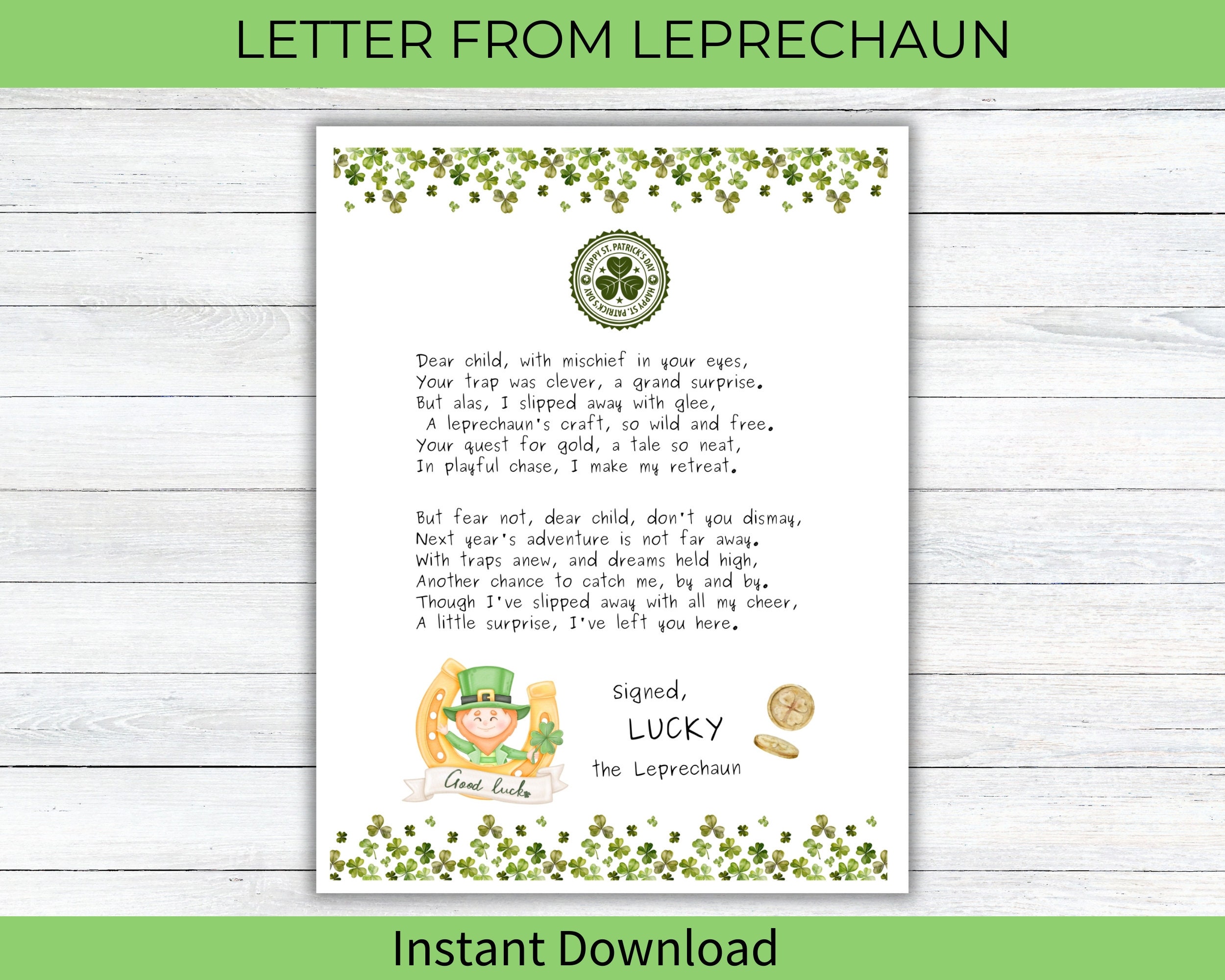 Letter From Leprechaun Trap Note Printable St Paddy's Day Activity for ...