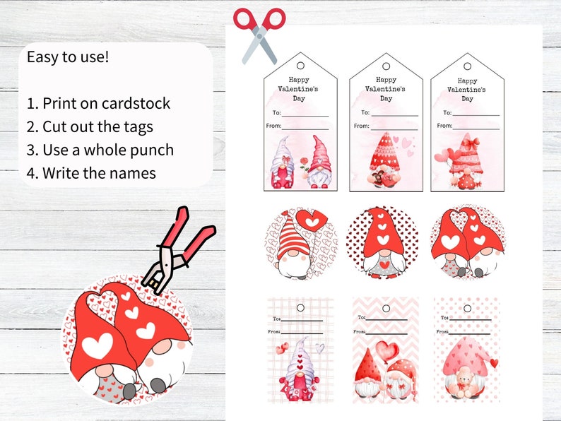 Valentines Gnome Gift Tag Printable Digital Download Favor - Etsy