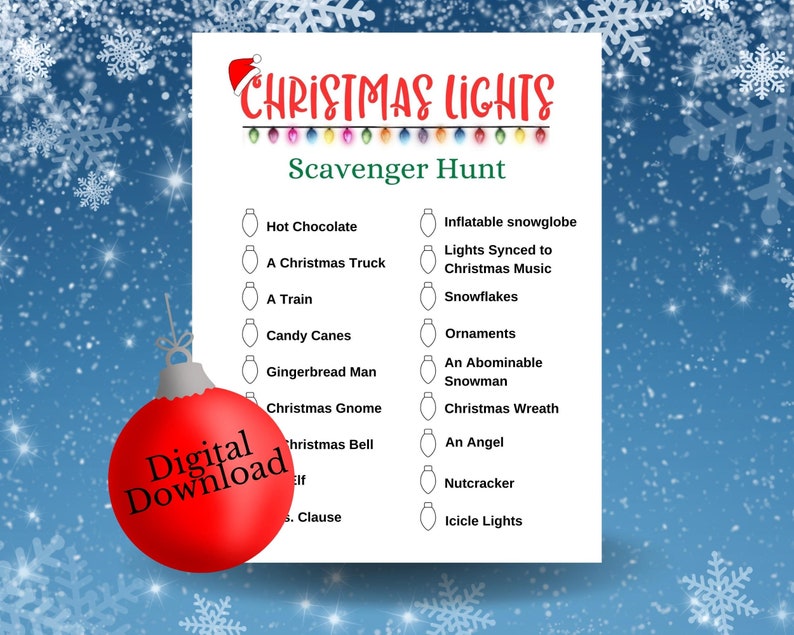 Christmas Lights Scavenger Hunt Printable, Christmas Scavenger Hunt ...