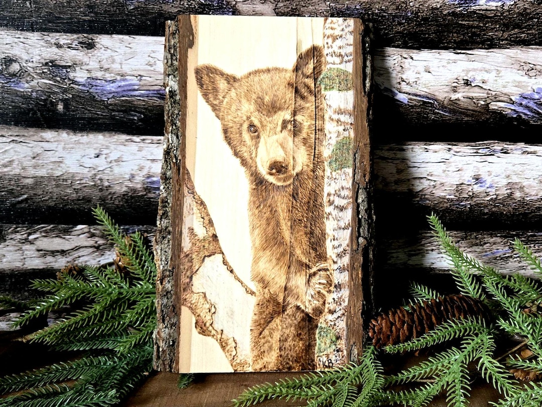 Original Black Bear Art, Wood Burning Bear Fine Art, Wooden Bear Decor ...