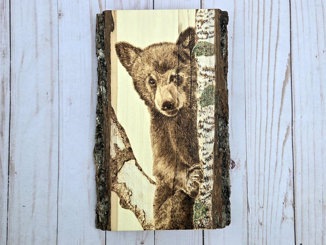 Original Black Bear Art, Wood Burning Bear Fine Art, Wooden Bear Decor ...