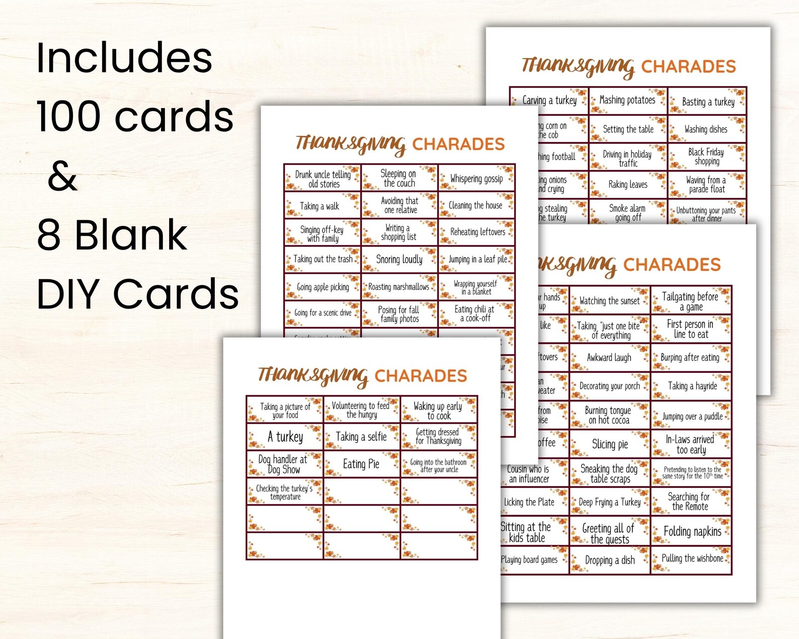Thanksgiving Charades Game, Family Game, Group Fall Game, Friendsgiving ...