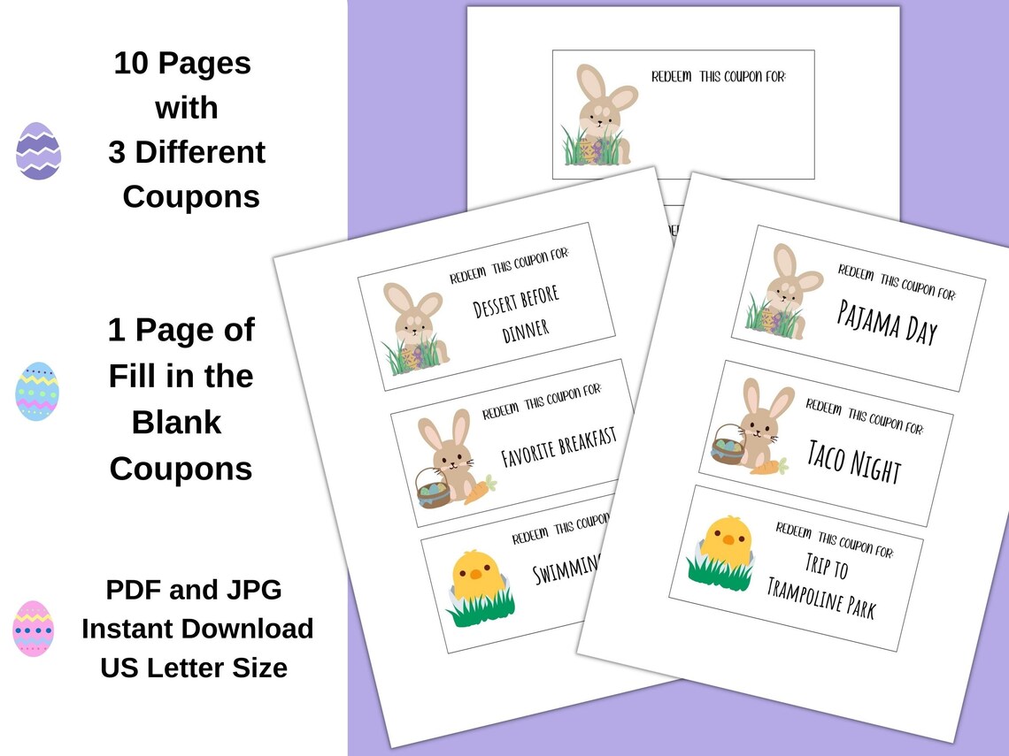 Easter Egg Coupons Printable, Easter Egg Hunt, Easter Bunny Coupons ...