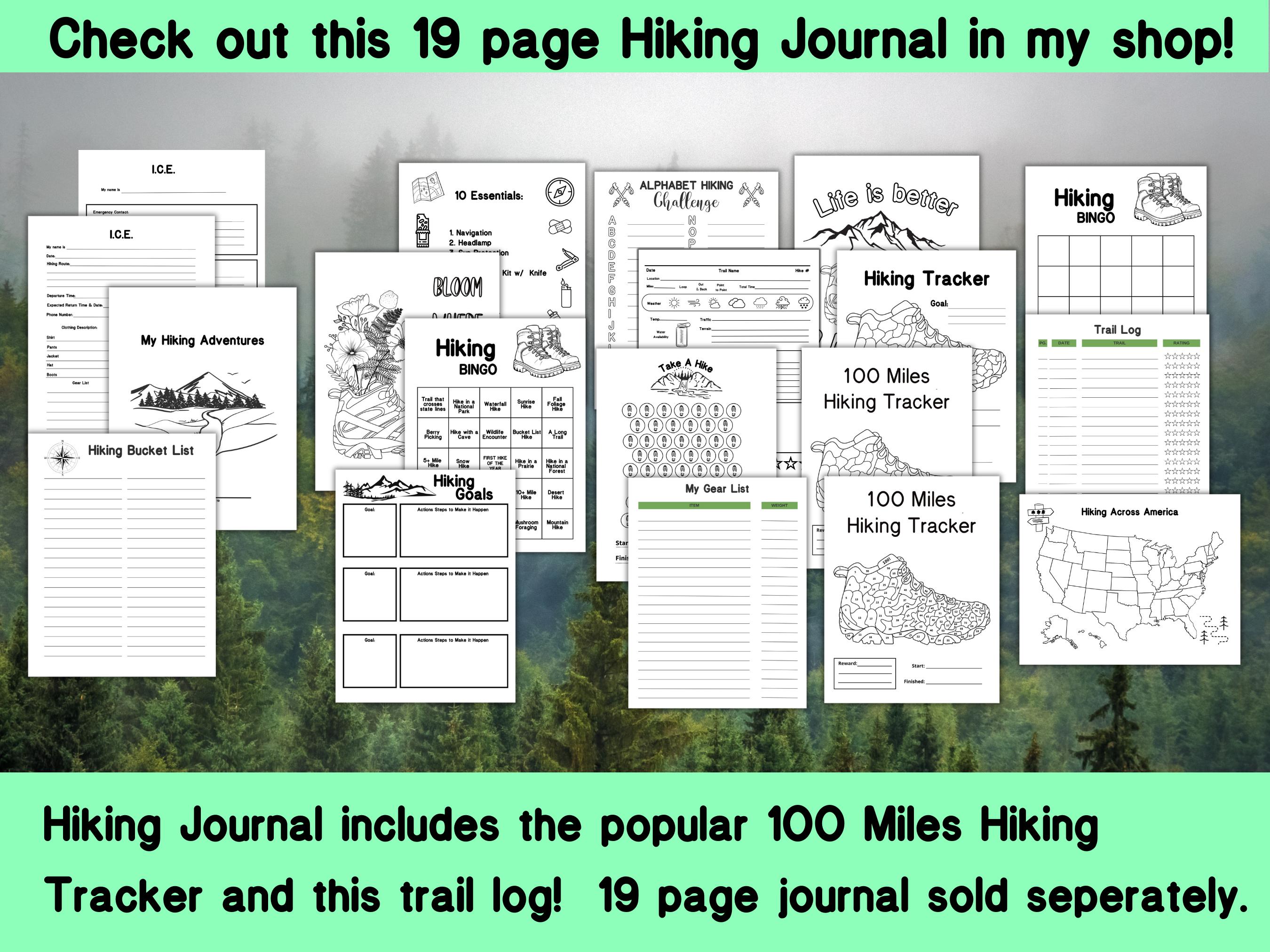 Hiking Tracker Printable, Hiking Trail Log Journal Page for Hiking ...