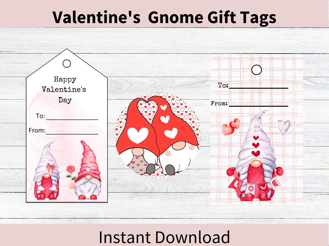 Valentines Gnome Gift Tag Printable, Digital Download Favor Tag ...