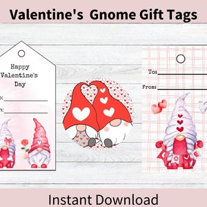 Valentines Gnome Gift Tag Printable, Digital Download Favor Tag ...