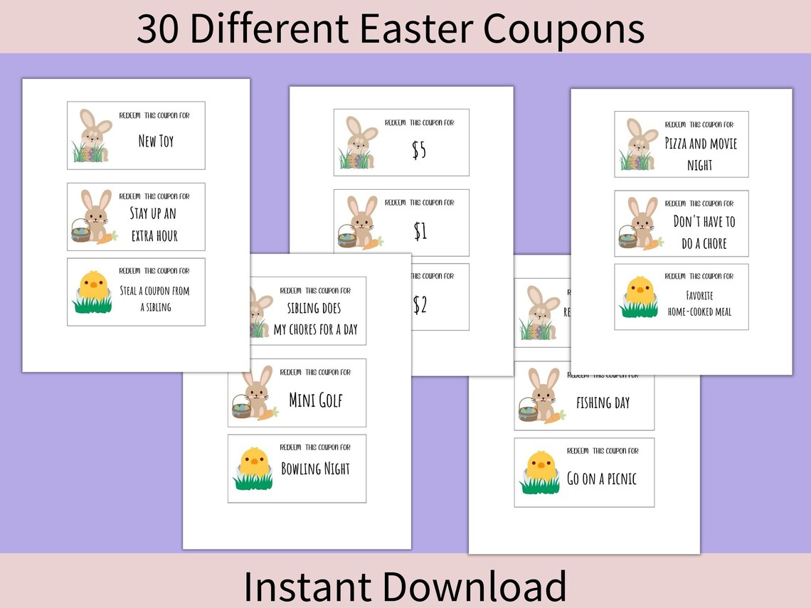 Easter Egg Coupons Printable, Easter Egg Hunt, Easter Bunny Coupons ...