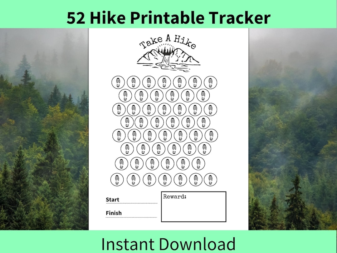 Hiking Tracker Printable, 52 Hikes Hiking Log, Hiking Challenge, Hiking ...
