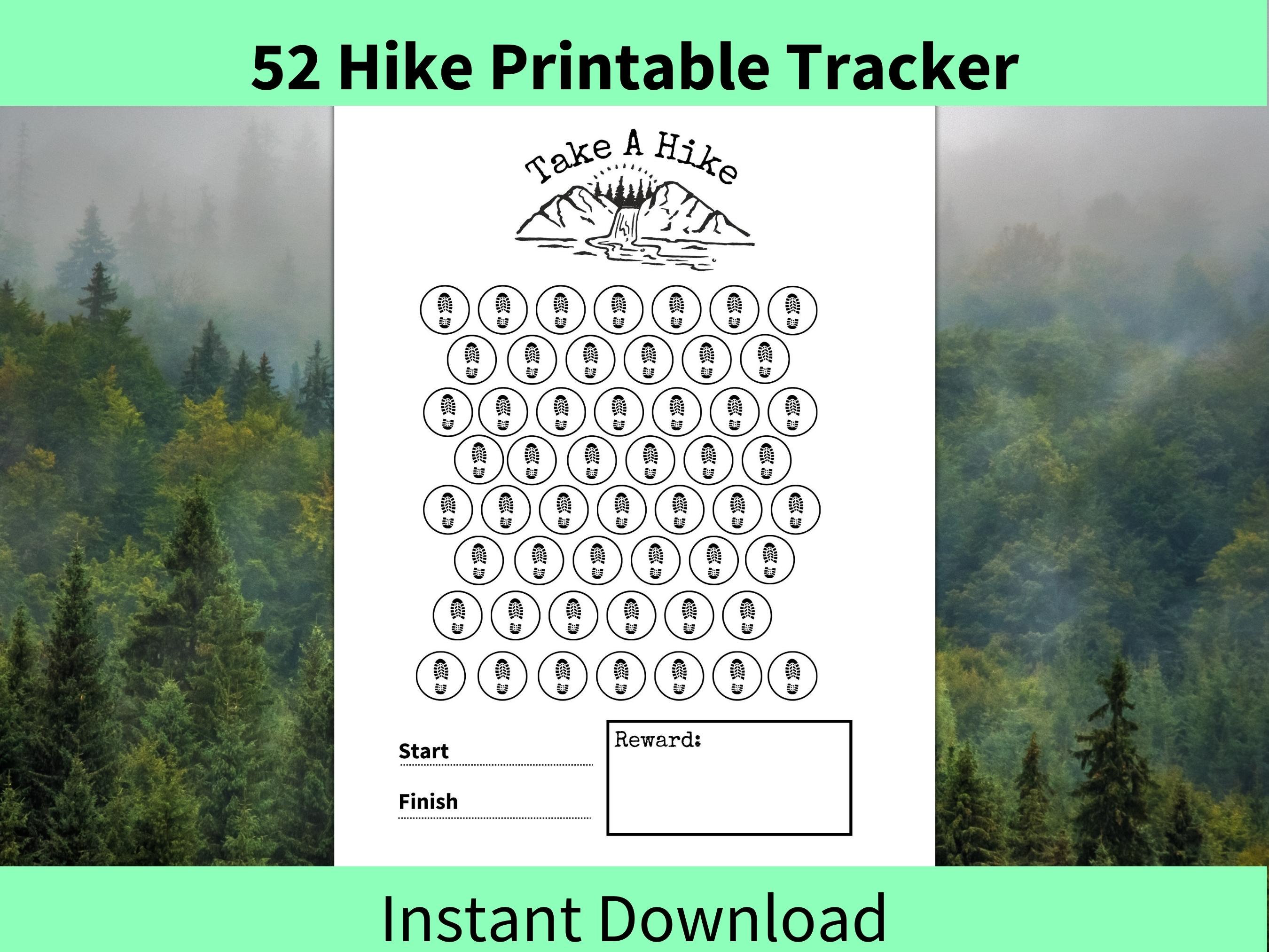 Hiking Tracker Printable, 52 Hikes Hiking Log, Hiking Challenge, Hiking ...