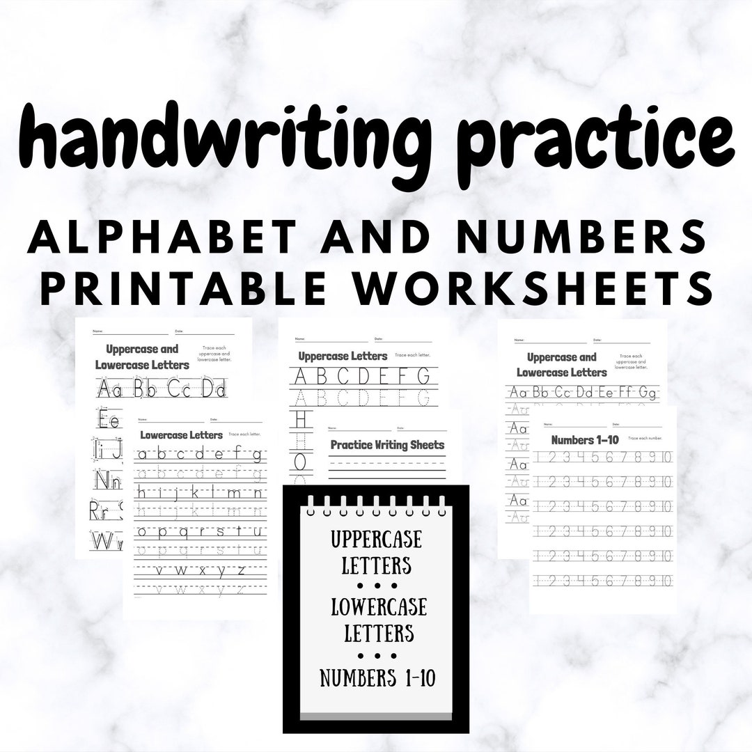 Handwriting Alphabet and Numbers Practice Printable Worksheets Instant ...