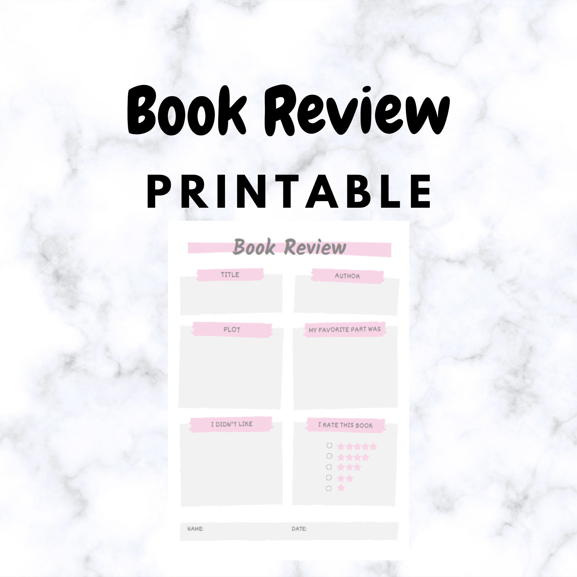 Book Review Printable Worksheet | Pink | Instant Download - Etsy