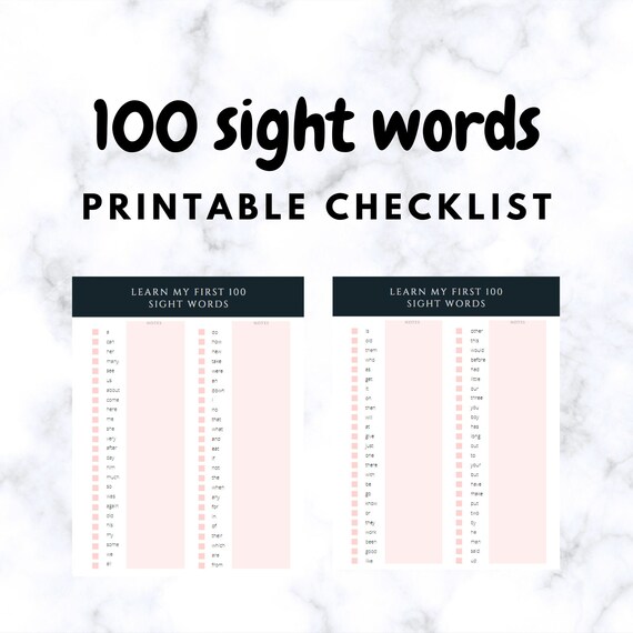 My First 100 Sight Words Checklist Printable Instant Download | Etsy