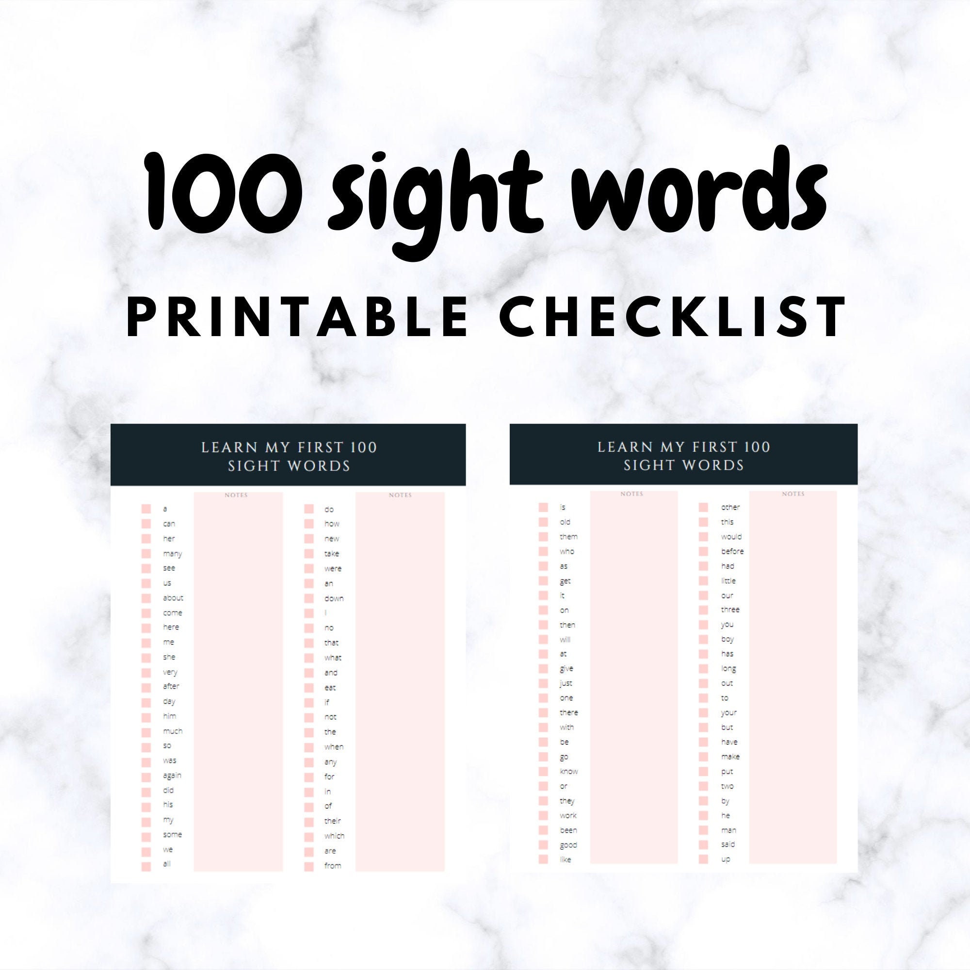 My First 100 Sight Words Checklist Printable Instant Download - Etsy