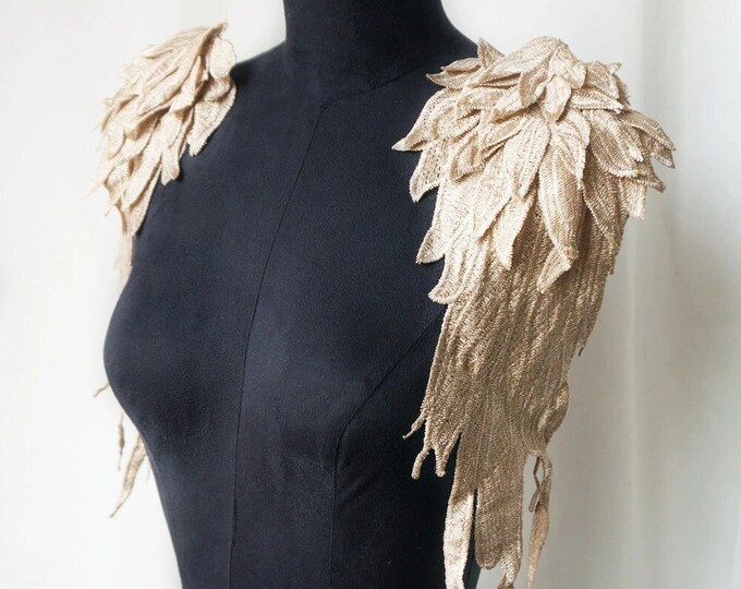 Champagne Colored Applique, 3D Angel Wing Applique, Sewing, Shoulder ...