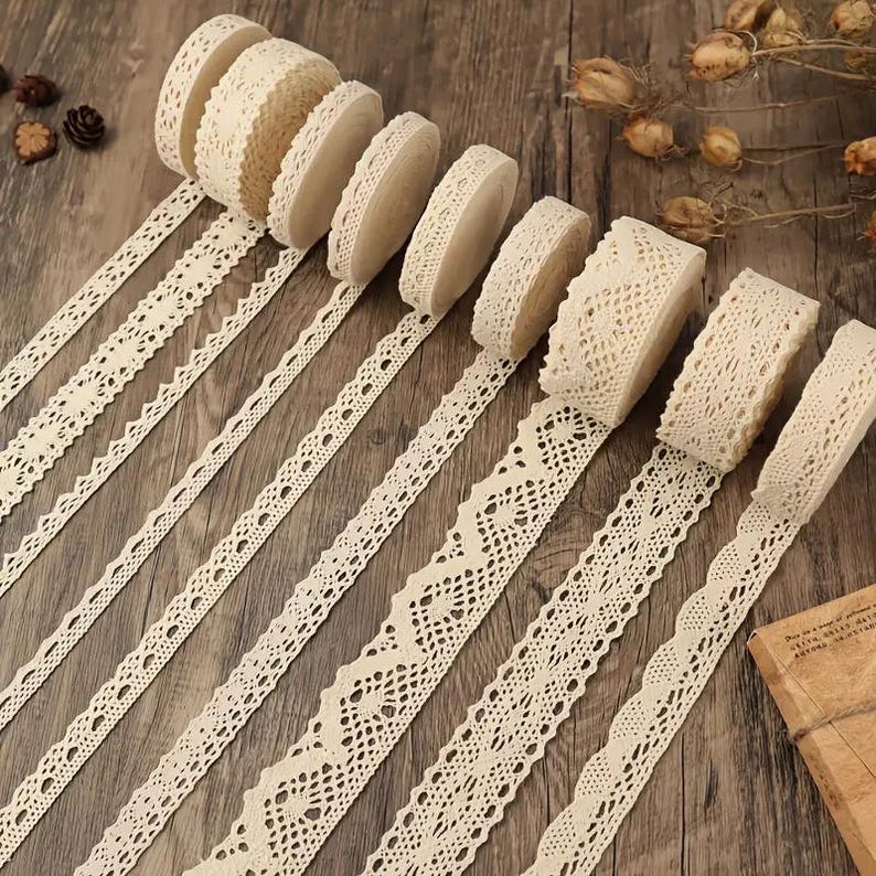 5 Yards 1/2" to 1" Cotton Lace Trim I Cream Narrow Lace Trim I Boho ...