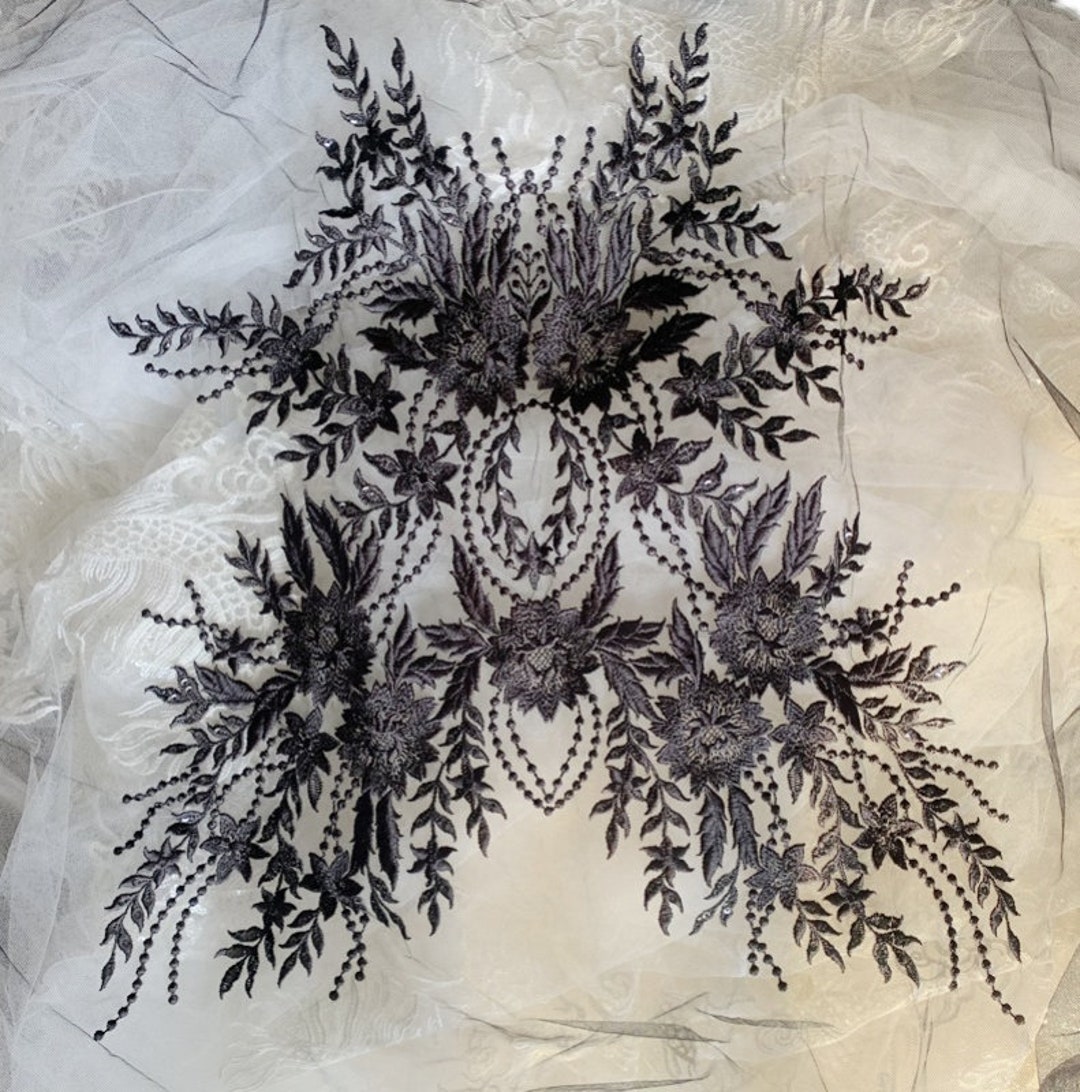 Sequined Applique I Black Wedding Dress or Prom Dress I Black Bodice ...