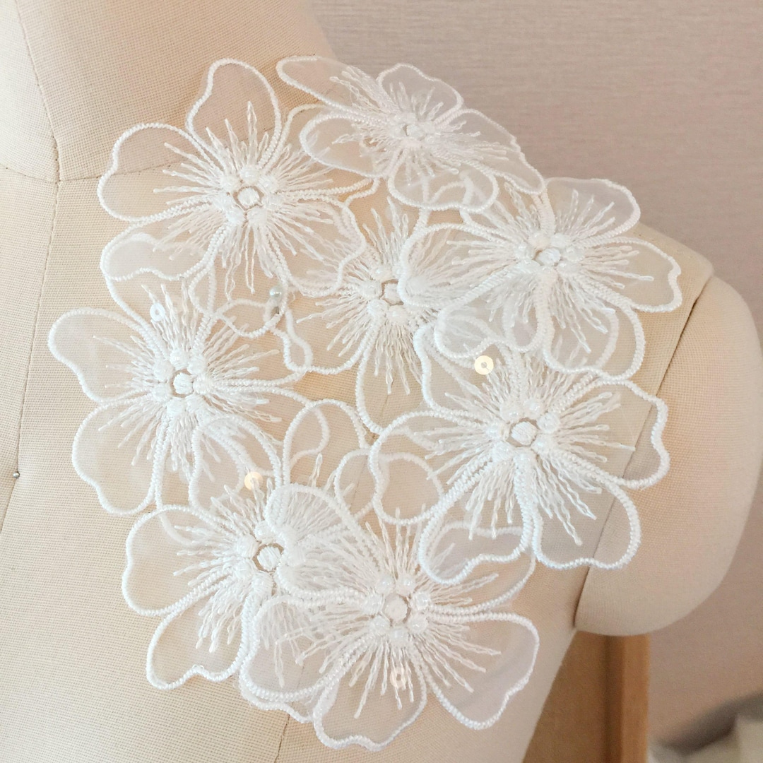 Set of 5 off White Floral Applique I Small Beaded Flower Patch I DIY ...