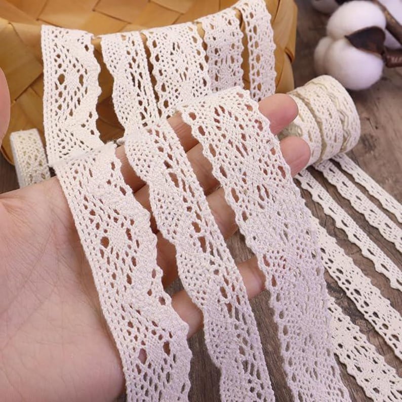 5 Yards 1/2" to 1" Cotton Lace Trim I Cream Narrow Lace Trim I Boho ...