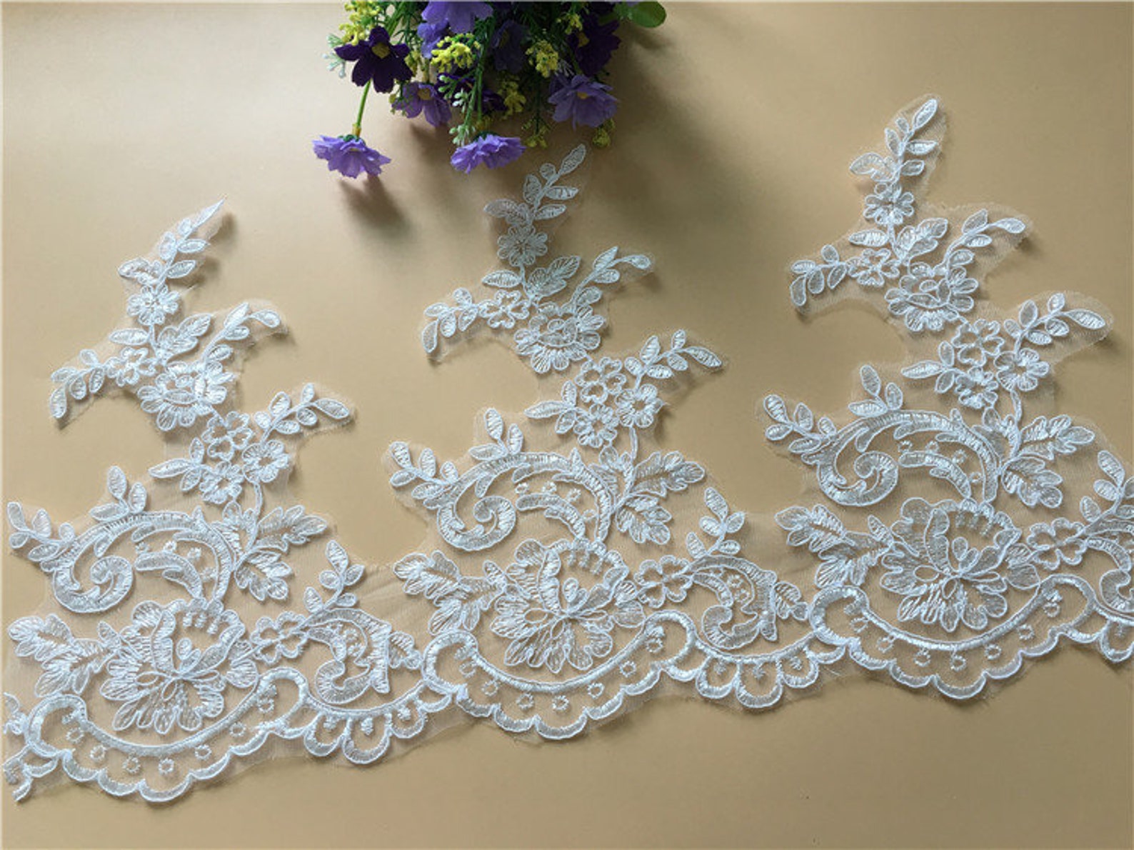 White or Light Ivory Alencon Lace Trim, Ivory Lace Trim, Bridal Lace ...
