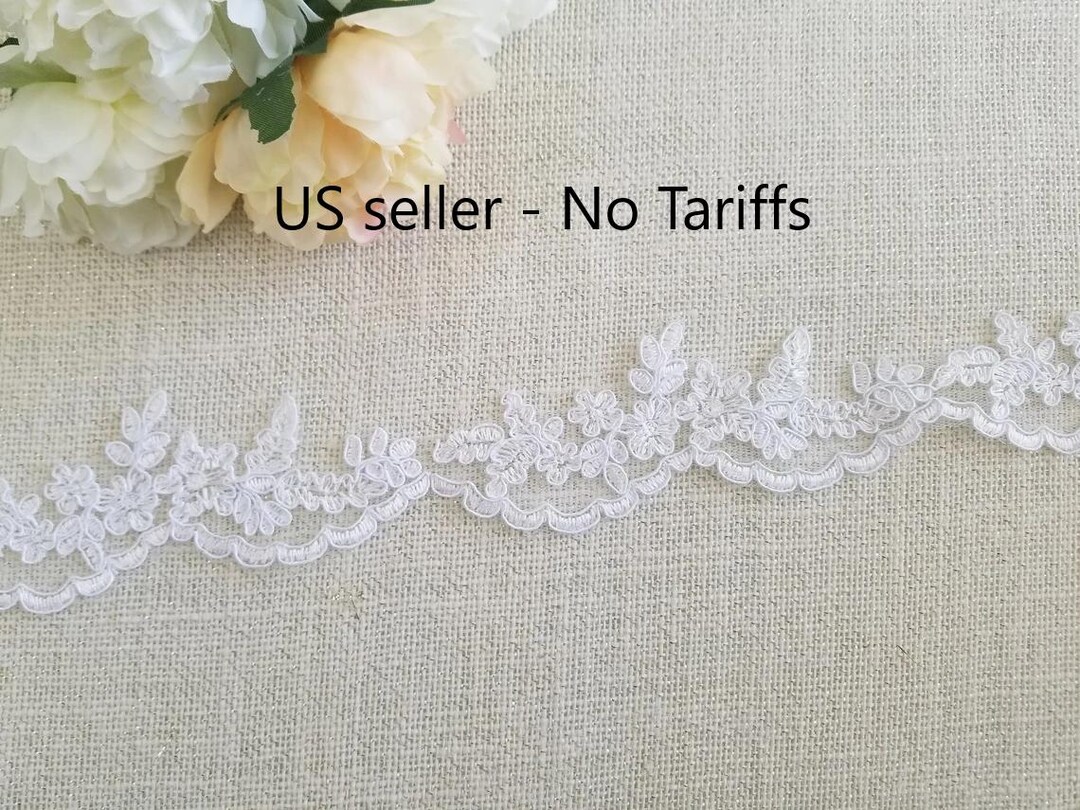 Lace Trim for Wedding Dress, White & Light Ivory Alencon Floral Bridal ...
