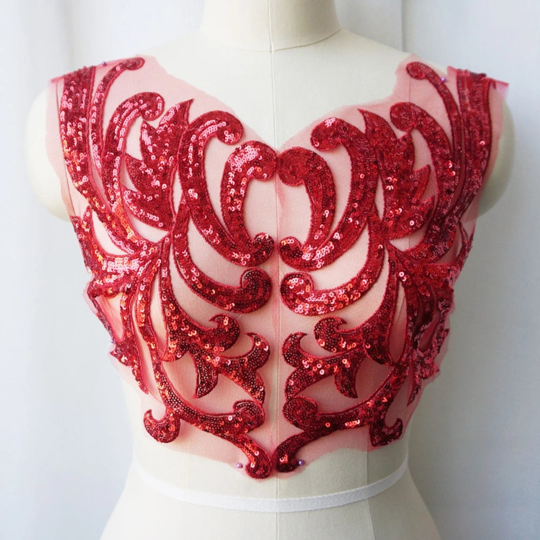 Red Bodice Lace Applique, Sequin and Embroidery Applique, Trims, DIY ...