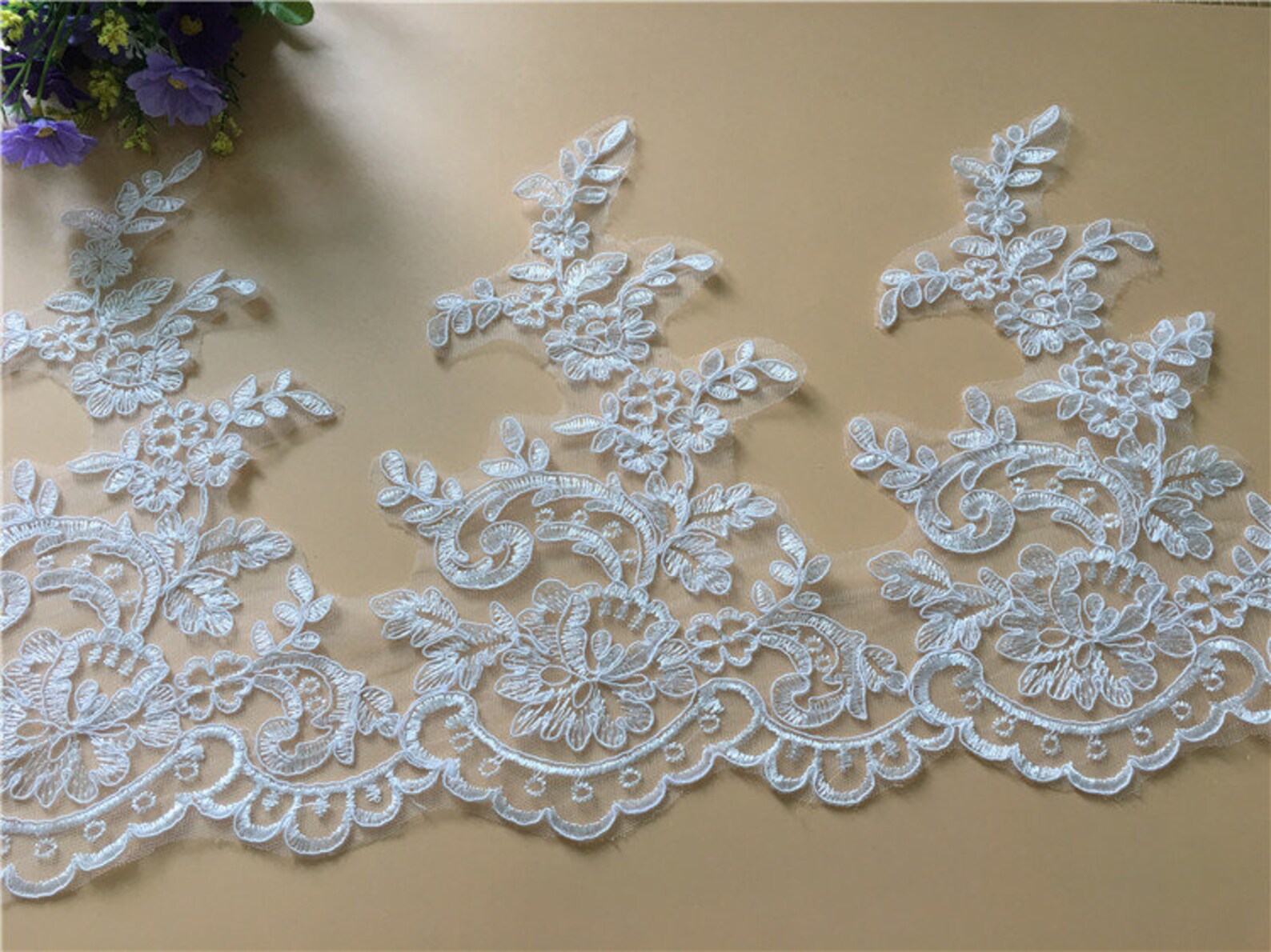 White or Light Ivory Alencon Lace Trim, Ivory Lace Trim, Bridal Lace ...