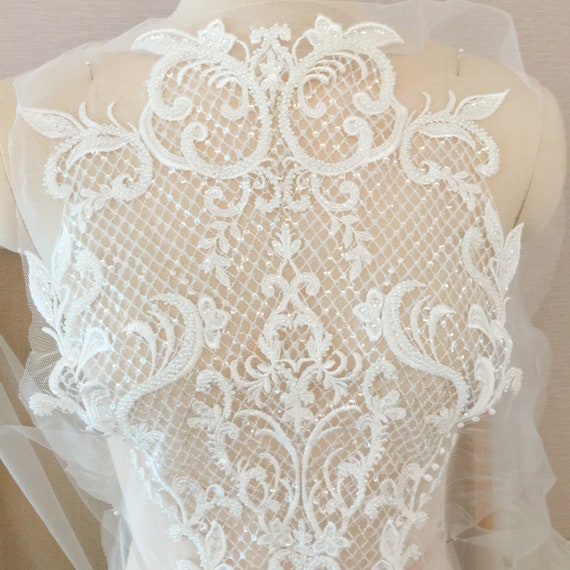 Clothing & Wearables Heavily beaded Lace Applique DIY Craft for Sewing ...