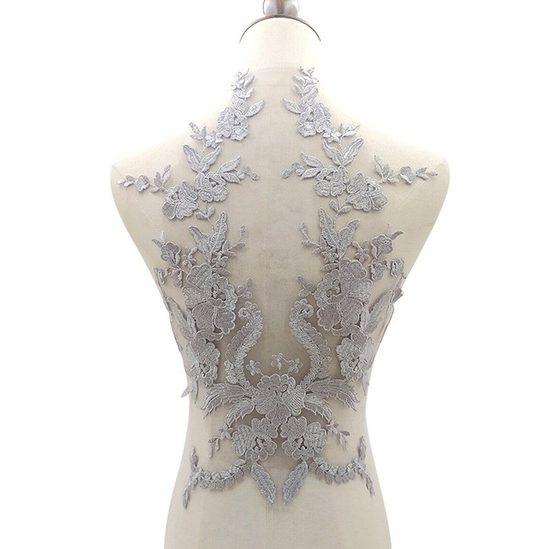 Silver Gray Lace Applique, Bodice Applique, Trims, Embroidery, DIY ...