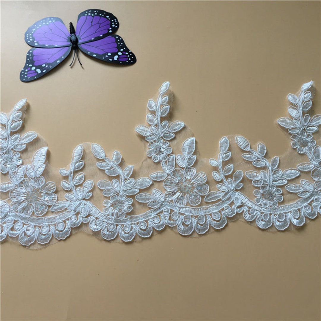 White or Light Ivory Alencon Lace Trim, Ivory Lace Trim, Bridal Lace ...