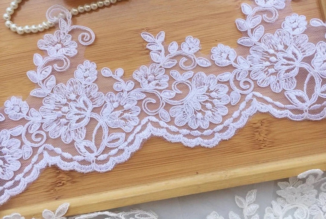 Light Ivory or White Alencon Lace Trim, Soft Polyester Trim, Luxury ...