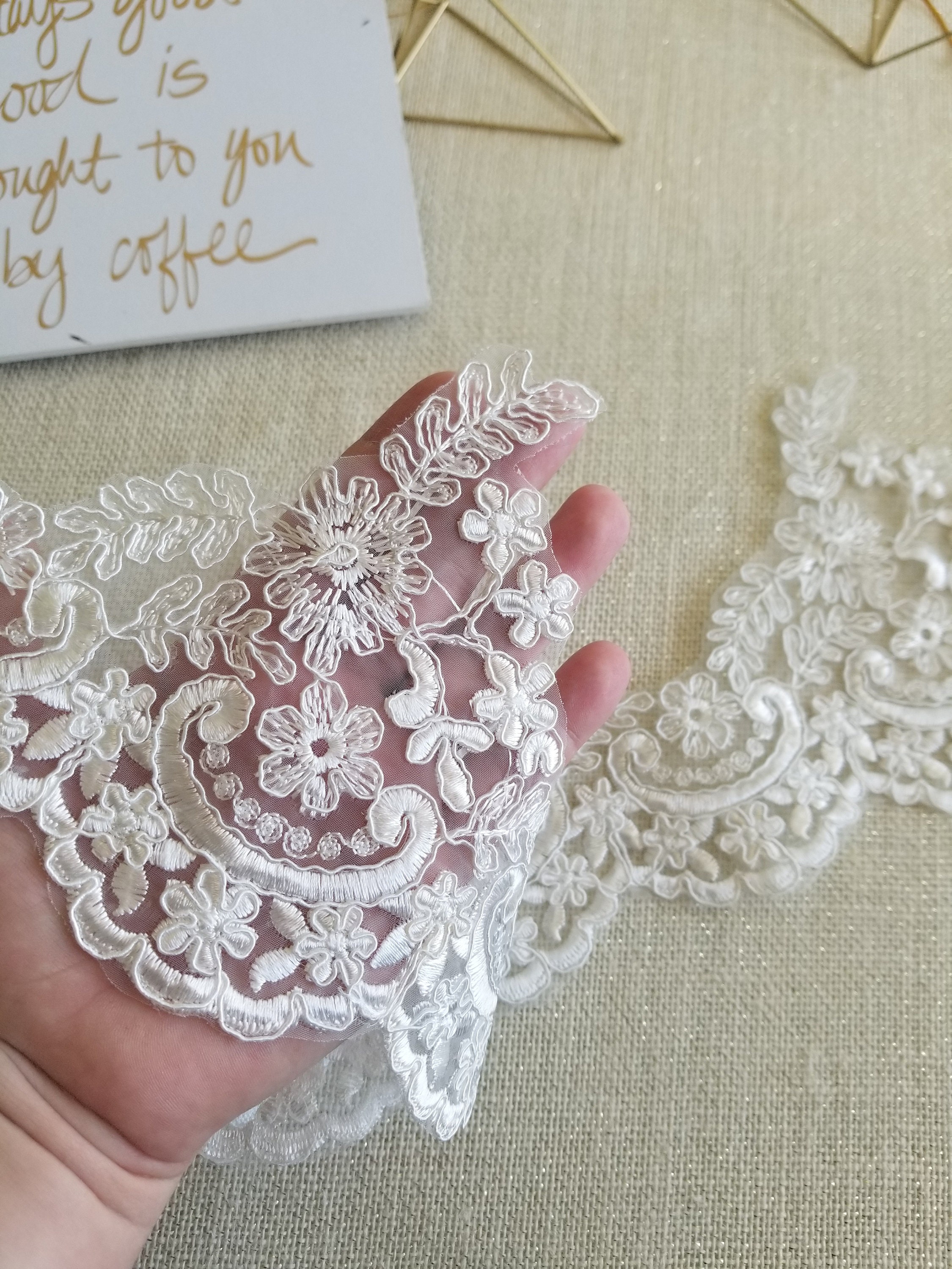 Light Blue Alencon Lace Trim, Blue Lace Trim, Bridal Lace Trim, Wide ...