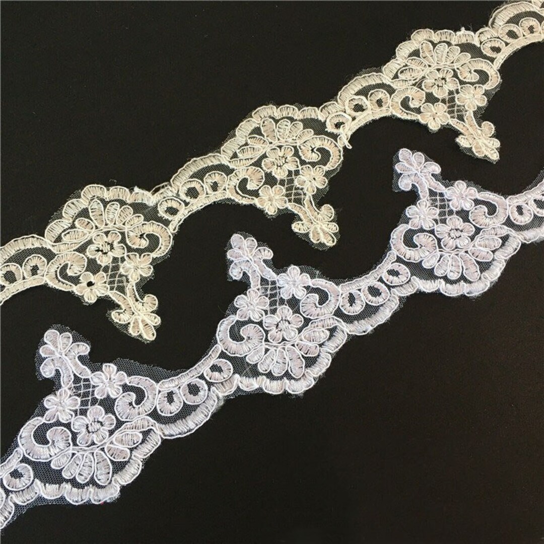 Light Ivory or White Alencon Lace Trim: 3.5
