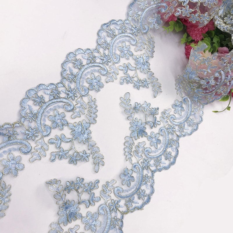 Light Blue Alencon Lace Trim, Blue Lace Trim, Bridal Lace Trim, Wide ...