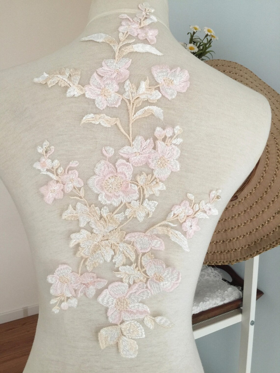 2 Pieces Large Applique, Blush and Pink Bodice Applique, Embroidery ...