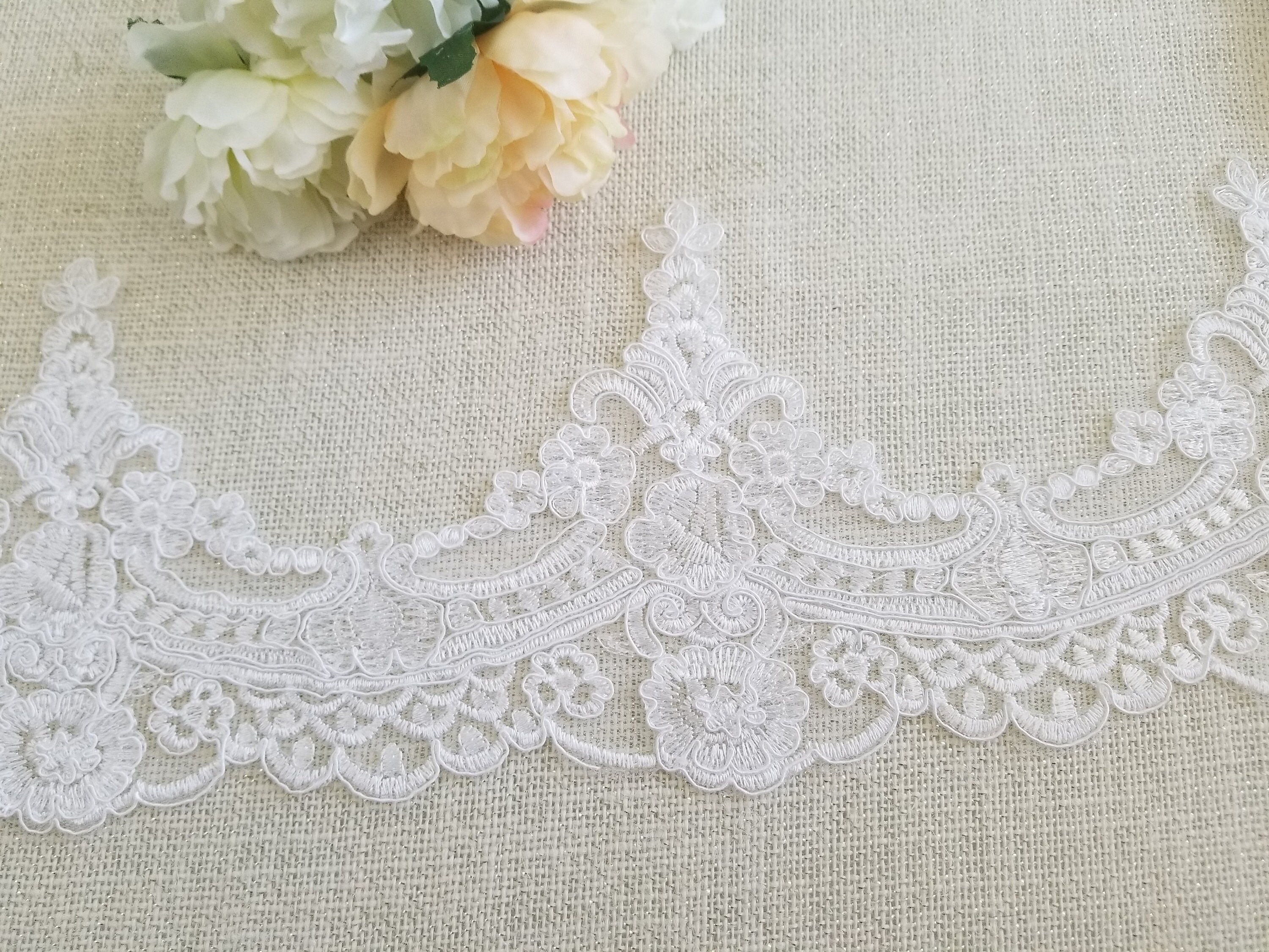 White or Light Ivory Alencon Lace Trim, Ivory Lace Trim, Bridal Lace ...