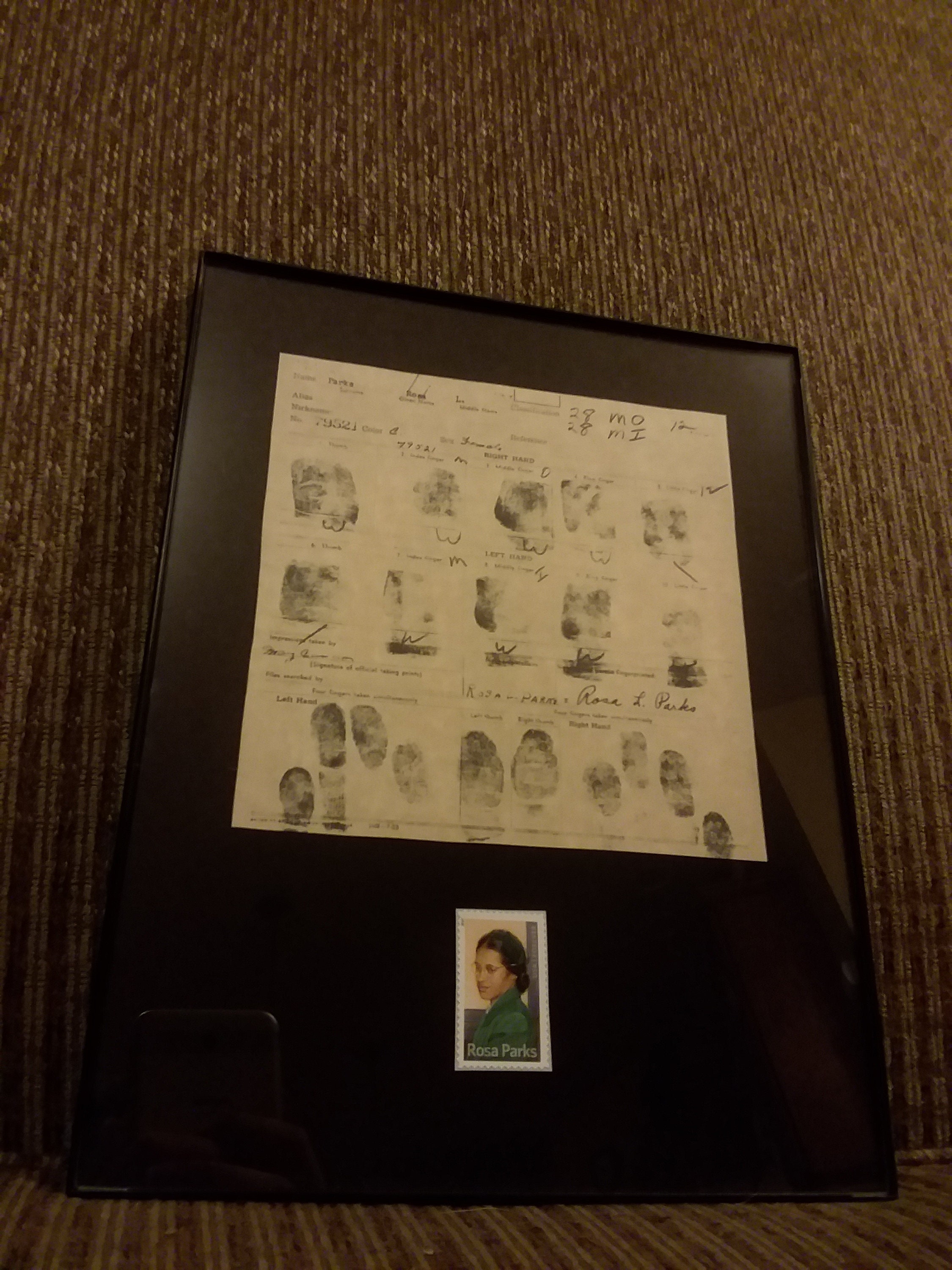 Framed Rosa Parks Stamp and Reproduction Fingerprint Card Following Her ...