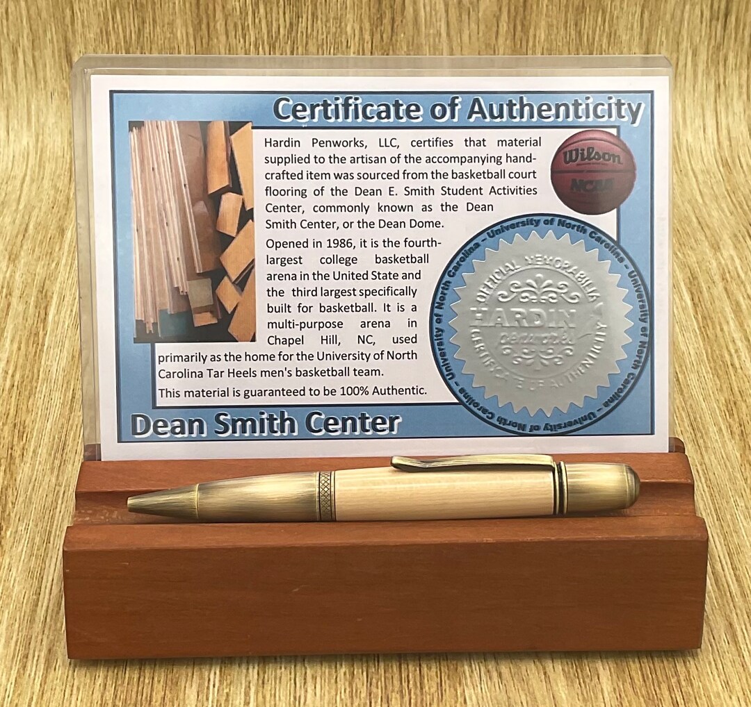 Dean Smith Center Antique Brass Pen made With Wood From a Authentic ...