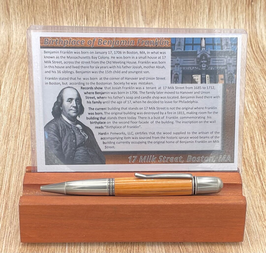 Birthplace of Benjamin Franklin Pen (made With Wood From the Birthplace ...