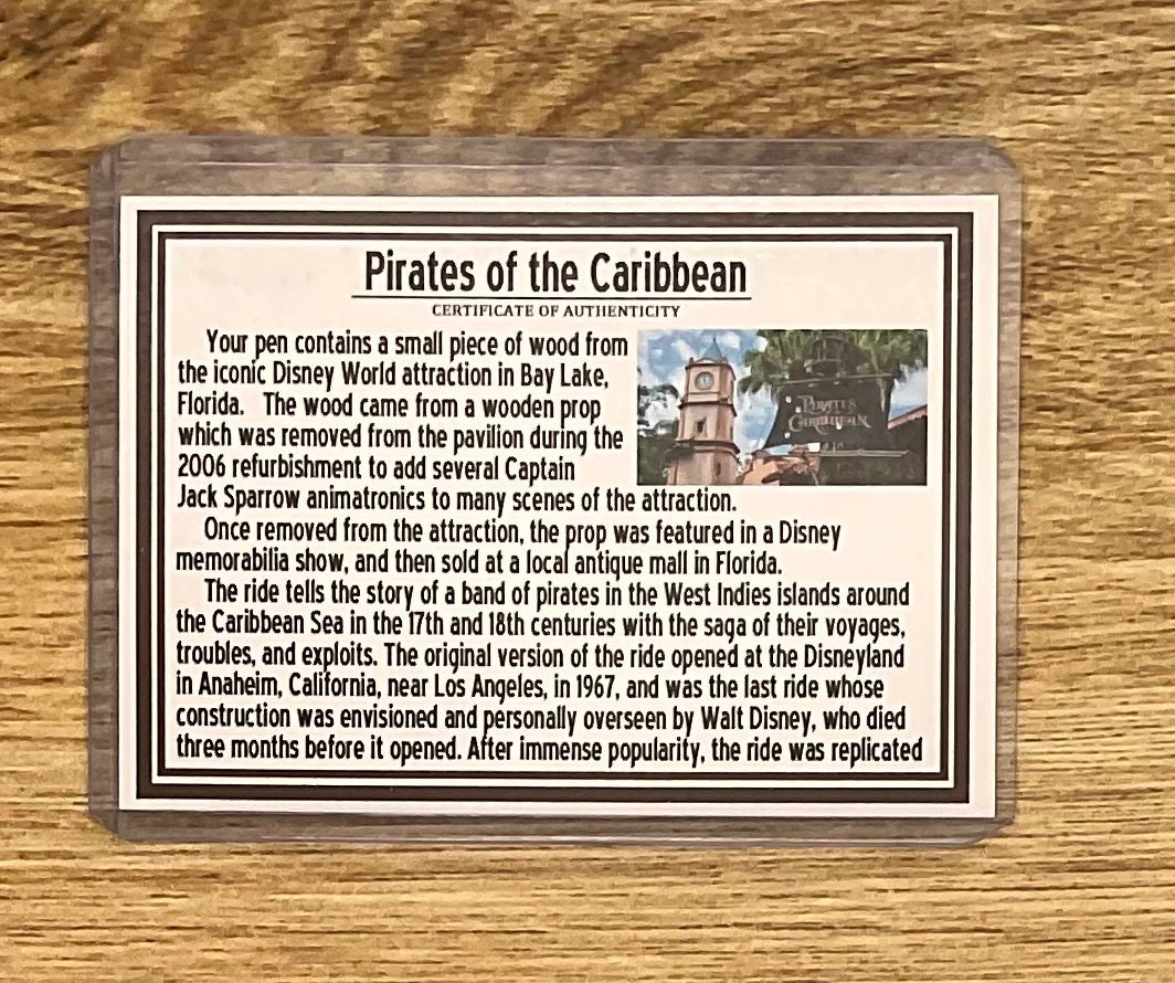 Pirates of the Caribbean Collectors Pen made With Piece of Wood From ...