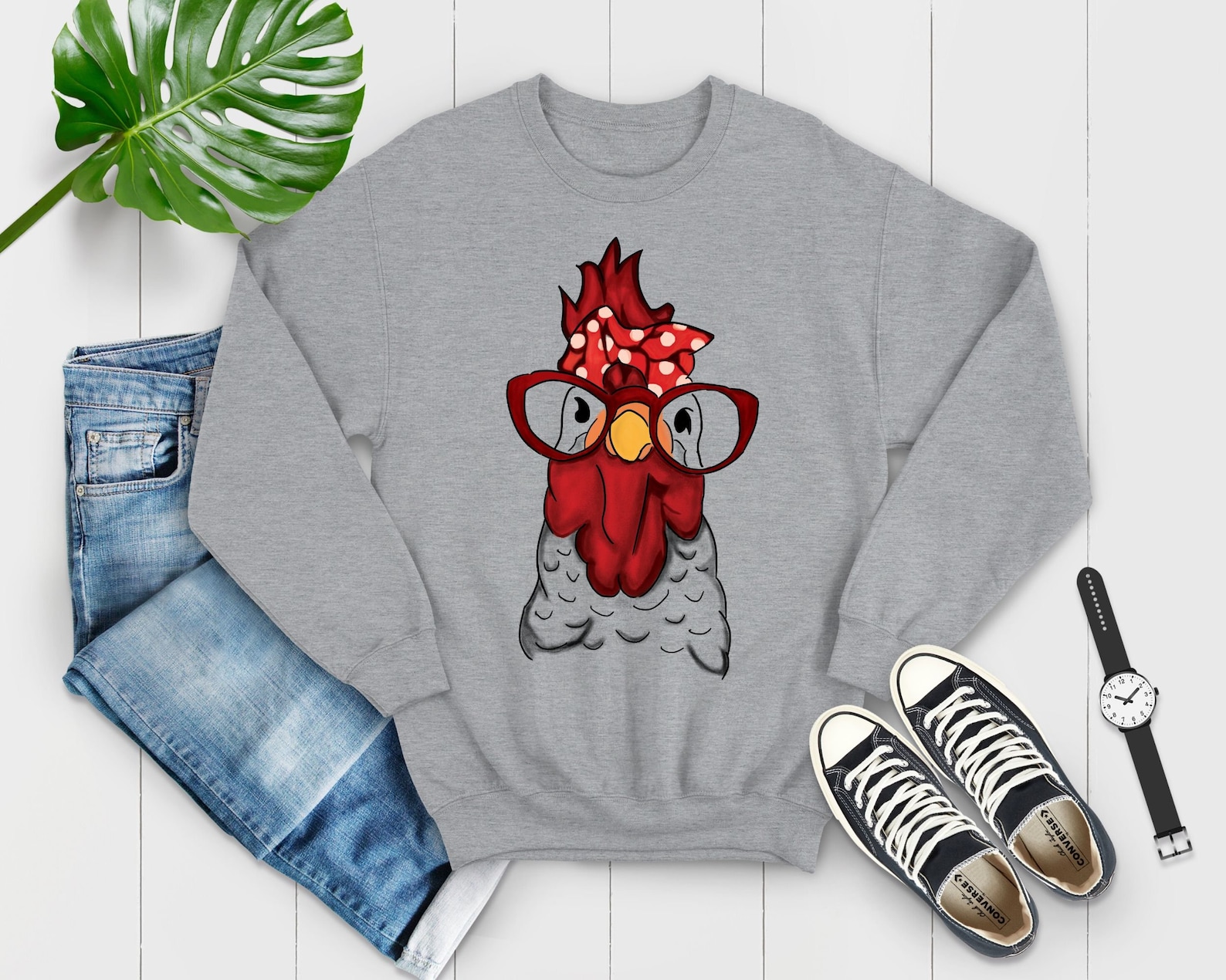 Roosters Sweater Hen Sweatshirt Chicken Bandana and Glasses | Etsy