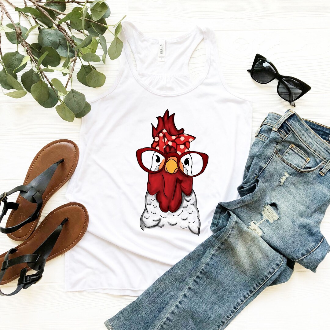 Roosters Hen Chicken Bandana and Glasses Shirt | Farmer Shirt Tank Top ...