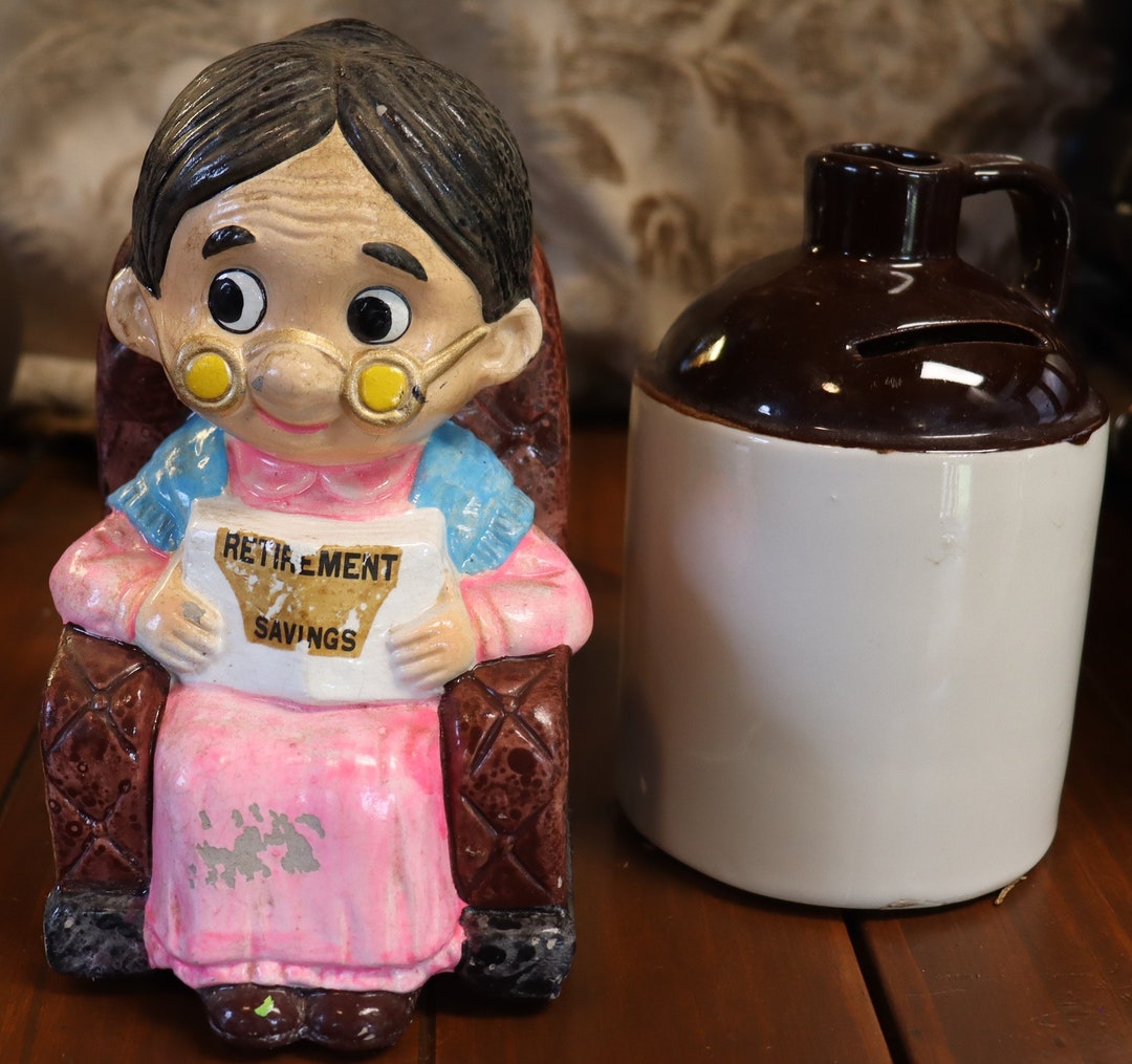 Vintage Coin Banks, White Lighting Jug and Retirement Savings - Etsy
