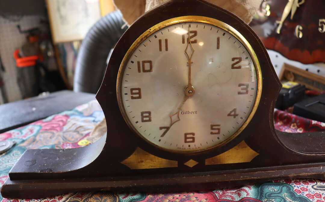 Vintage Gilbert Mantel Wind-up Clock With Inlay 17 by 8 Inches - Etsy