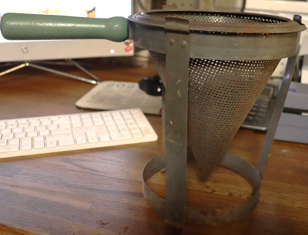 Vintage Metal Cone Green Handle Strainer Masher Colander - Etsy