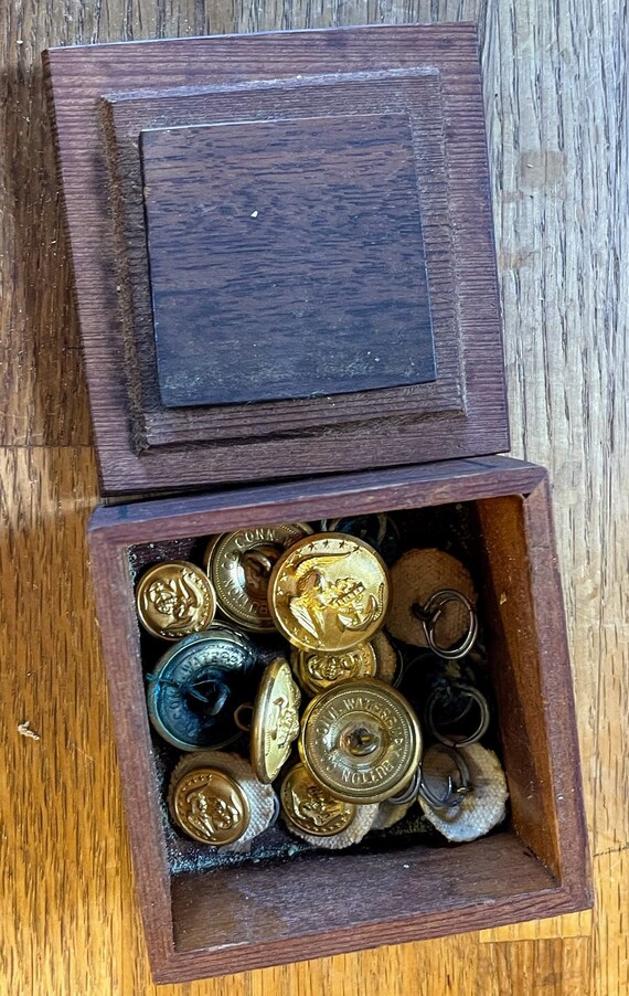 Vintage wood box of military buttons | Etsy