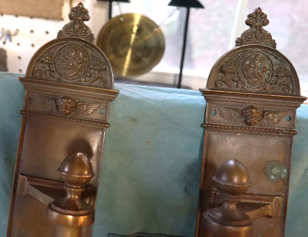 2 Vintage Large Brass Yale Door Plates With Handles 22 by 3 Inches - Etsy
