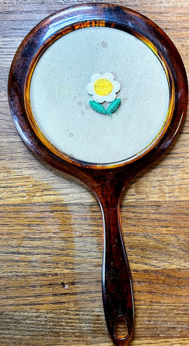 Vintage Oval Plastic Hand Mirror - Etsy