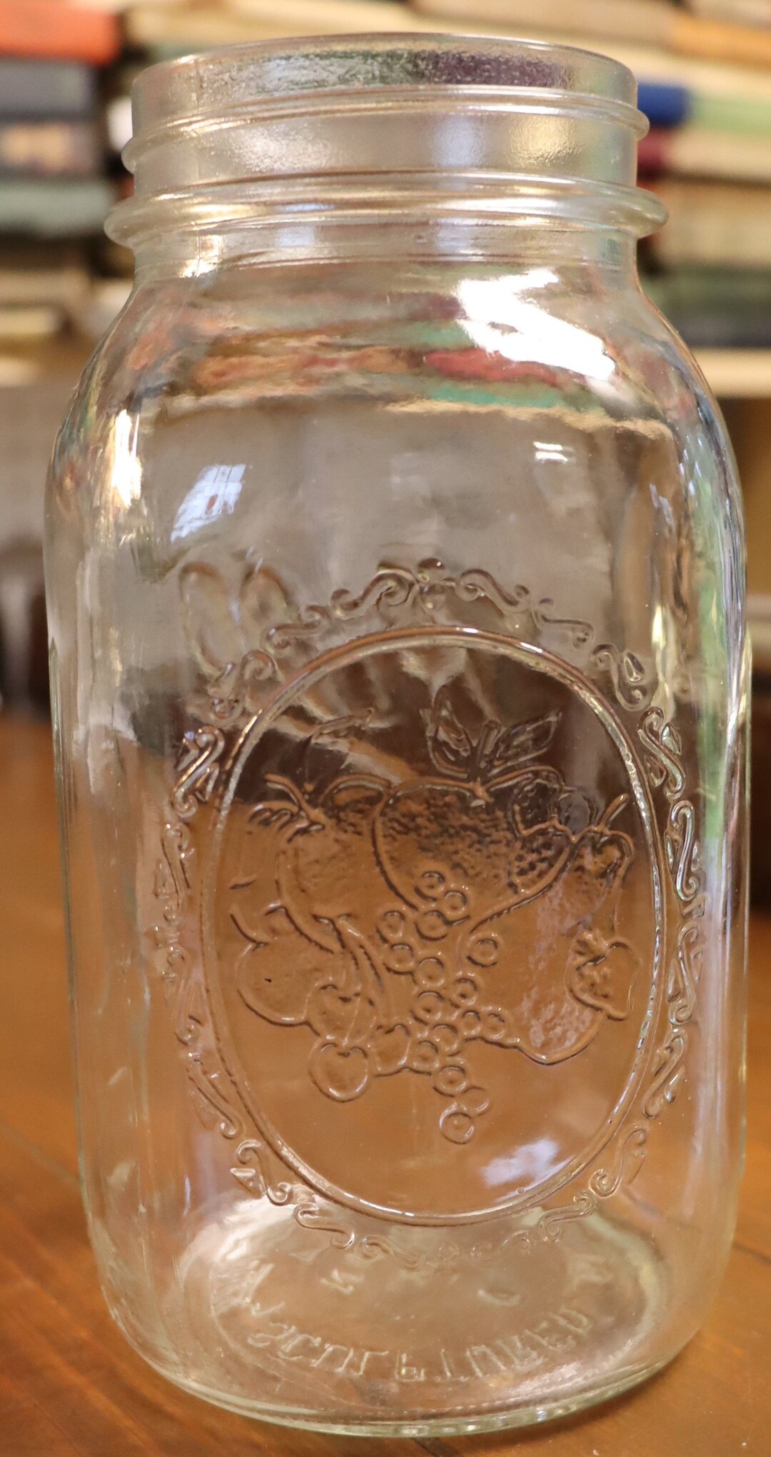 Vintage Ball #62 A Sculptured Glass Clear Quart Jar 7 by 3 1/2 Inches 4 ...
